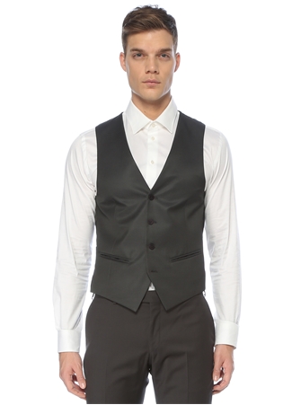 Palzileri Lab Erkek Gri V Yaka Garni Detaylı Yelek Siyah 48 IT