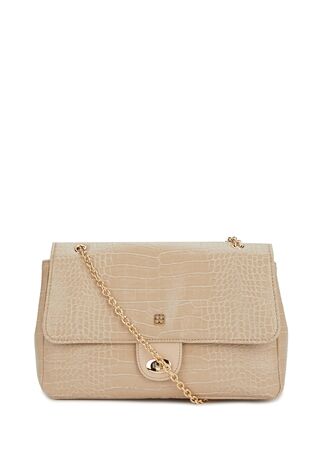 Beymen Kadın Bej Krokodil Dokulu Logolu Omuz Çantası Gri EU