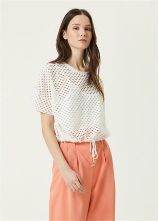 Network Kadın Beyaz Güpür Dokulu Bluz XS EU