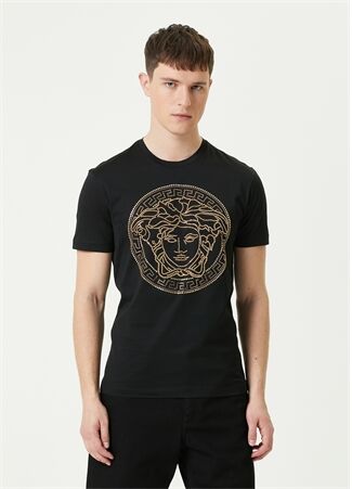 Versace Erkek Siyah Taşlı Medusa İşlemeli T-shirt S EU Versace Erkek Siyah Taşlı Medusa İşlemeli T-shirt S EU