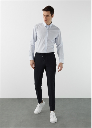 Network Erkek Slim Fit Mavi Düğmeli Yaka Mikro Desenli Gömlek 38 EU