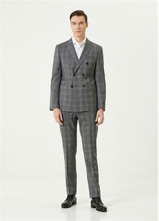 Palzileri Lab Erkek Gri Ekose Desenli Yün Takım Elbise 50 IT