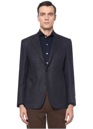 Canali Erkek Lacivert Kelebek Yaka Dokulu Yün Ceket Mavi 50 IT