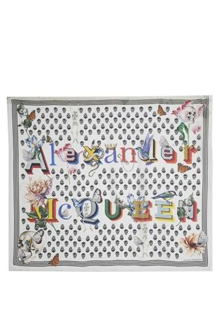 Alexander McQueen Kadın Beyaz Logo Baskılı Şal EU