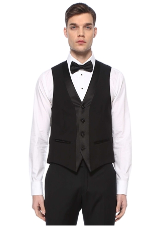 Palzileri Lab Erkek Siyah V Yaka Garni Detaylı Yün Yelek 48 IT