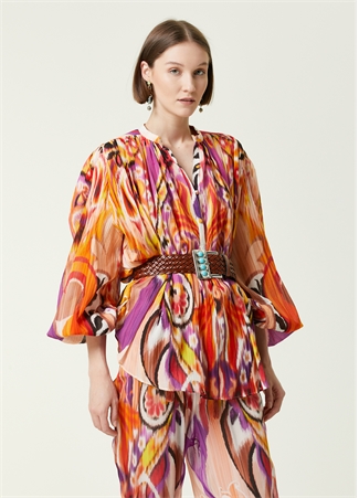 Etro Kadın Oversize Turuncu Şal Desenli Bluz Pembe 40 IT