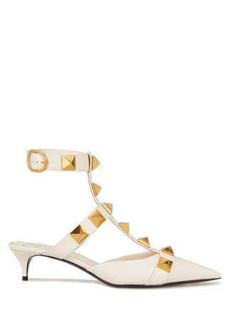 Valentino Garavani Kadın Rockstud Beyaz Deri Topuklu Ayakkabı 38 EU