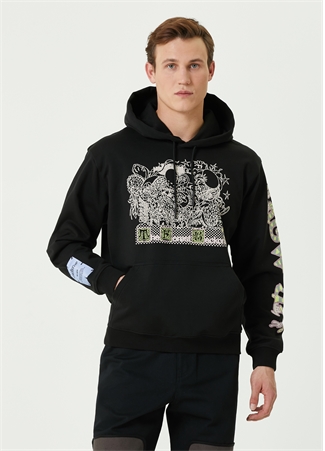 Mcq Erkek Siyah Kapüşonlu Figür Nakışlı Sweatshirt Xs Eu
