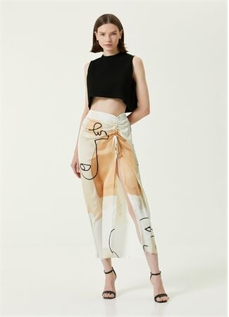 Dcey Kadın Desenli Yırtmaç Detaylı Midi Etek 36 EU