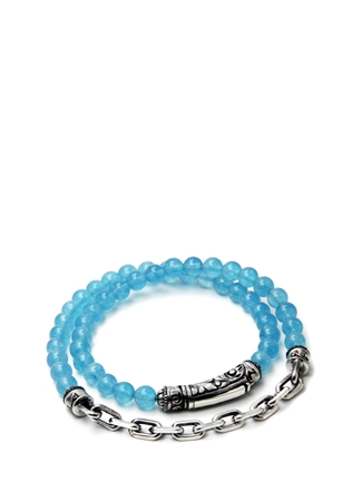 Boga Erkek Mavi Boncuklu Gümüş Rengi Bileklik L EU