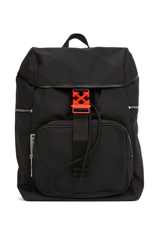 Off-White Erkek Siyah Logo Detaylı Büzgülü Sırt Çantası EU