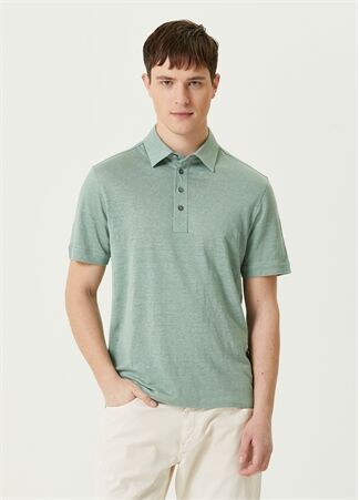 Zegna Erkek Yeşil Polo Yaka Keten T-shirt 48 It