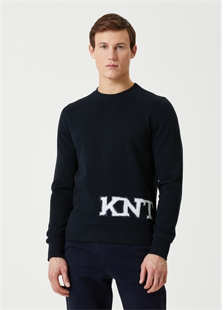 Knt Erkek Lacivert Logo Jakarlı Sweatshirt M EU Knt Erkek Lacivert Logo Jakarlı Sweatshirt M EU