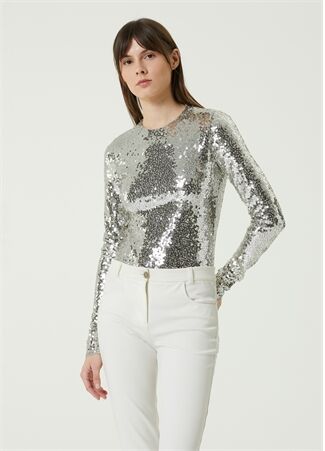 Valentino Kadın Silver Pul İşlemeli Body Gri M EU