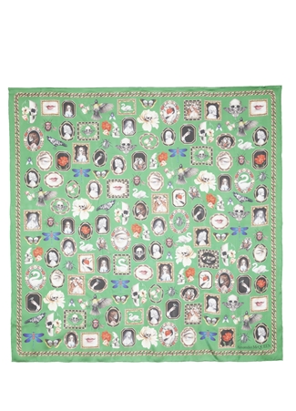 Alexander McQueen Kadın Yeşil Figür Desenli İpek Şal EU Alexander McQueen Kadın Yeşil Figür Desenli İpek Şal EU