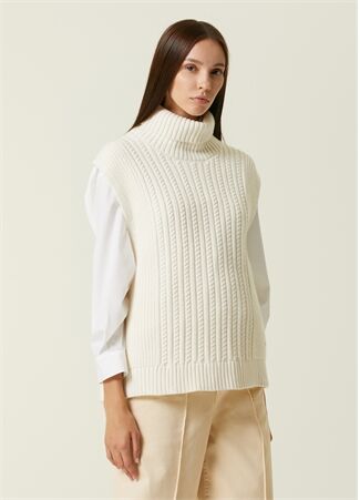 Victoria by Beckham Kadın Ekru Balıkçı Yaka Süveter Bej XS EU