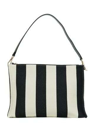 Beymen Kadın Siyah Beyaz Çizgili Kanvas Omuz Çantası EU