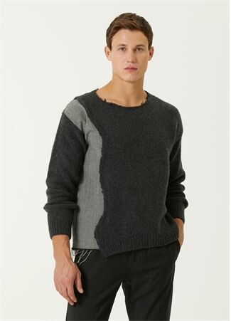 Isabel Benenato Erkek Antrasit Garni Detaylı Püsküllü Yün Kazak Gri M EU