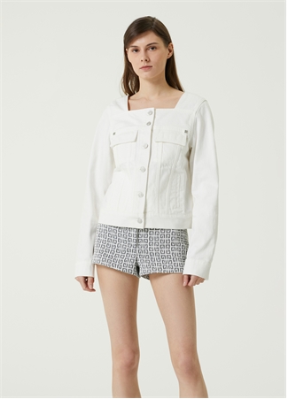 Givenchy Kadın Beyaz Kare Yaka Jean Ceket XS EU