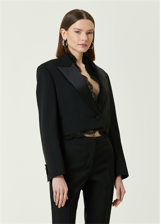 Alexander Mcqueen Kadın Siyah Dantel Garnili Crop Yün Ceket 42 It Alexander Mcqueen Kadın Siyah Dantel Garnili Crop Yün Ceket 42 It