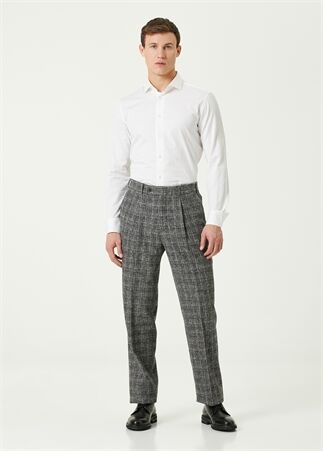 Pal Zileri Erkek Gri Tweed Dokulu Pilili Pantolon 48 IT