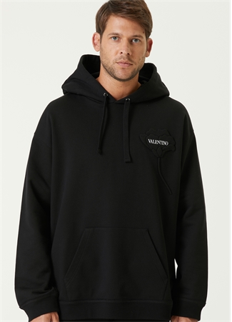 Valentino Erkek Siyah Kapüşonlu Çiçek Figürlü Sweatshirt S EU Valentino Erkek Siyah Kapüşonlu Çiçek Figürlü Sweatshirt S EU