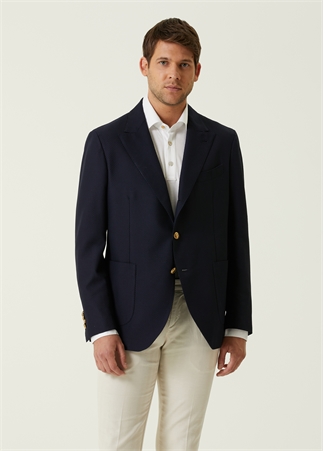 Gabriele Pasini Erkek Lacivert Kırlangıç Yaka Çizgi Dokulu Ceket 54 IT