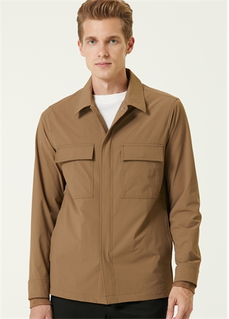 Theory Erkek Kamel Polo Yaka Dış Gömlek Kahverengi L EU