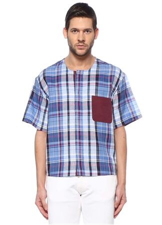 Pal Zileri Erkek Mavi Kareli Cepli Keten Gömlek 4 IT