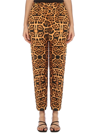 Dries Van Noten Kadın Leopar Desenli Boru Paça Pantolon Kahverengi 42 FR