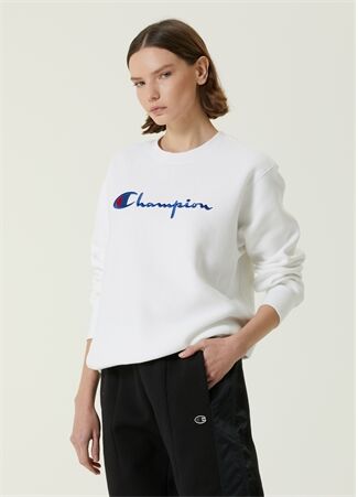 Champion Kadın Beyaz Logolu Sweatshirt XS EU