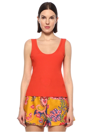 Zimmermann Kadın Kırmızı U Yaka Ribli Kolsuz Triko US