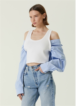 T by Alexander Wang Kadın Mavi Beyaz Garnili Gömlek XS EU T by Alexander Wang Kadın Mavi Beyaz Garnili Gömlek XS EU