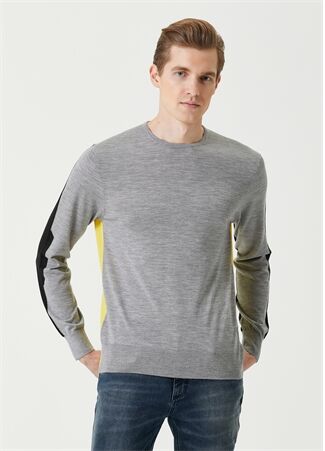 Neil Barrett Erkek Sarı Gri Yün Kazak S EU