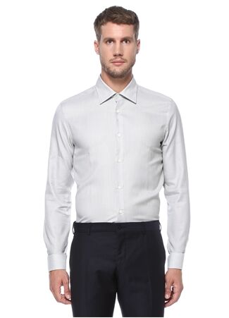 Pal Zileri Erkek Mavi Klasik Yaka Dokulu Gömlek Yeşil 40 IT