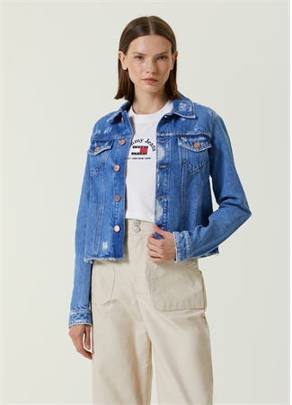 Tommy Jeans Kadın Regular Fit Mavi İngiliz Yaka Yıpratmalı Jean Ceke L EU Tommy Jeans Kadın Regular Fit Mavi İngiliz Yaka Yıpratmalı Jean Ceke L EU