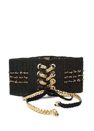 Katun Kadın Crystal Jasmin Corset Siyah Gold Kemer EU Katun Kadın Crystal Jasmin Corset Siyah Gold Kemer EU