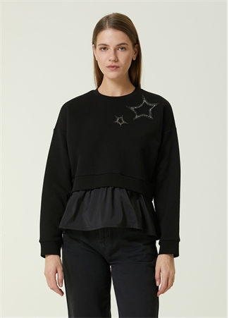Beymen Club Kadın Siyah İşlemeli Tafta Garnili Sweatshirt S