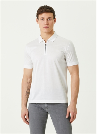 Canali Erkek Beyaz Polo Yaka Fermuarlı T-shirt 52 IT Canali Erkek Beyaz Polo Yaka Fermuarlı T-shirt 52 IT