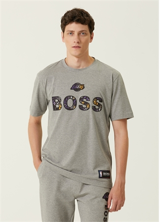 Boss Erkek Gri Bisiklet Yaka Logolu T-shirt M EU Boss Erkek Gri Bisiklet Yaka Logolu T-shirt M EU