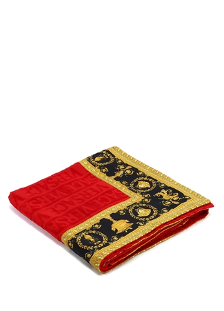Versace Kırmızı Barok Baskılı Logo Jakarlı Havlu Çok Renkli