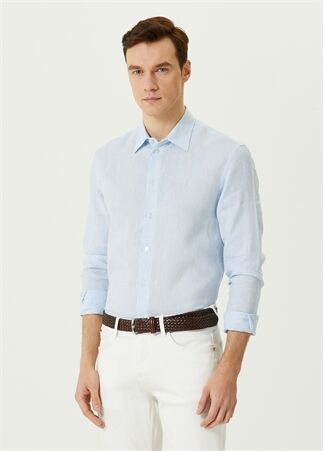 Emporio Armani Erkek Mavi Keten Gömlek S EU