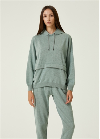 Brunello Cucinelli Kadın Yeşil Kapüşonlu Yün Sweatshirt L EU