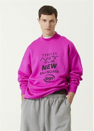 Balenciaga Erkek Pembe Slogan Baskılı Sweatshirt S EU