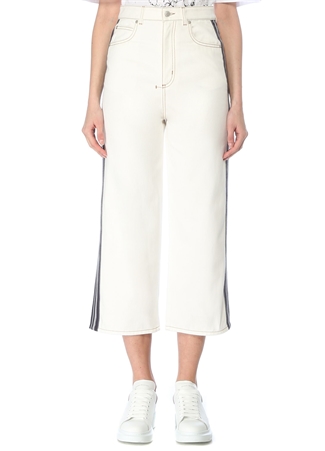 Alexander McQueen Kadın Beyaz Yüksek Bel Şeritli Bol Paça Pantolon 26 US