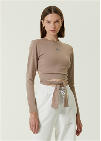 Fifty Pieces Kadın Toprak Logolu Bağlama Detaylı T-shirt Kahverengi L EU