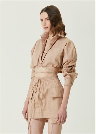 Adamo Kadın Bej Beli Bağcıklı Crop Gömlek Xs Eu