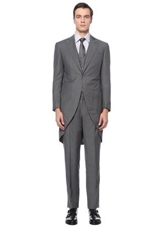 Pal Zileri Erkek Gri Kırlangıç Yaka Asimetrik Kesim Yün Takım 50 IT