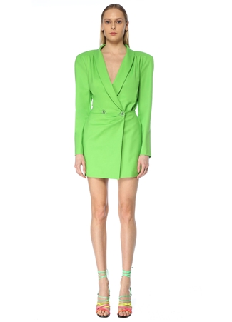 The Attico Kadın Yeşil Şal Yaka Mini Yün Kruvaze Kokteyl Elbise 38 IT