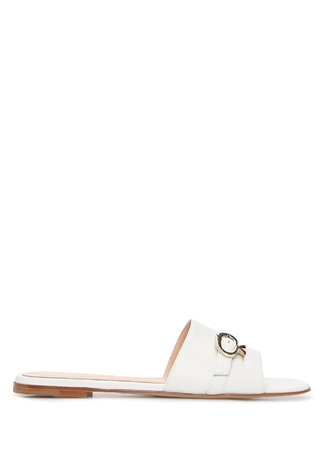 Gianvito Rossi Kadın Beyaz Kemer Detaylı Deri Terlik 36 EU